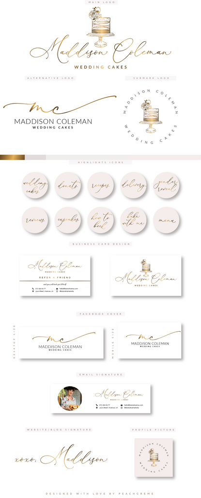 Gold Cake Logo, Bakery Logo, Branding Kit, Calligraphy Logo, Watermark ...