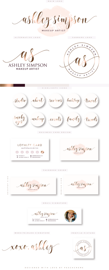Makeup Logo Design, Lips Logo Design, Rose gold Branding kit, Makeup ...
