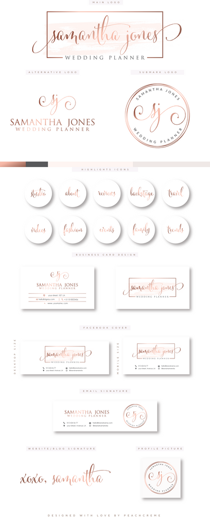 Rose Gold Logo, Branding Package, Rose gold Branding kit Logo Design ...